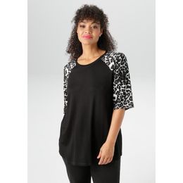 ANISTON PLUS T-Shirt mit 3/4 langen Raglanärmel in Leoprint - NEUE KOLLEKTION schwarz-grau-schwarz 54 54 Shirt mit Rundhalsauschnitt