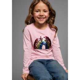 Kidsworld Langarmshirt »Regenbogen Pailletten-Applikation« Langarm, Basic-Passform, mit schimmernden Pailletten-Applikationen rosa 128/134 128/134...