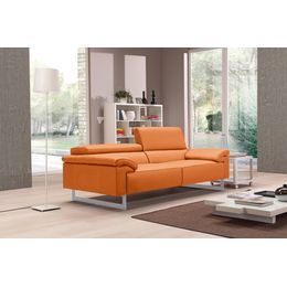 2,5-Sitzer Egoitaliano "Malika, Designsofa mit hohem Sitzkomfort, edel und bequem", orange, B:216cm H:94cm T:107cm, Leder &raquo;BULL&laquo; (echtes Rindsleder). Geschliffenes, pigmentiertes und behandeltes Rindsleder mit einer Dicke von 1, 3-1, 5 mm. Dieses Leder zeigt eine ziemlich weiche Hand mit einem halb undurchsichtigen Aussehen. Es handelt sich um ein gesch&uuml;tztes Leder. Eine leichte Deckschicht sch&uuml;tz