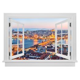 Bilderwelten Wandtattoo Stadt modern 3D-Effekt Wandaufkleber - Offenes Fenster Istanbul - Skylines Wohnzimmer Schlafzimmer