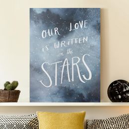 Bilderwelten Leinwandbild Liebe Spruch Himmlische Liebe - Sterne - Leinwanddruck Hochformat - Wandbild S-XXL - moderne Bilder auf Leinwand Wohnzimmer