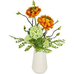 Kunstblume I.GE.A., B:23cm H:44cm L:14cm, orange, Kunstpflanzen, "Arrangement Ranunkel", Vase aus Keramik