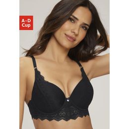 s.Oliver Damen Push-up-BH "Romane", Gr. 85, schwarz, Spitze, Obermaterial: 54% Polyamid, 37% Polyester, 9% Elasthan, BHs, mit Bügel und graphischer