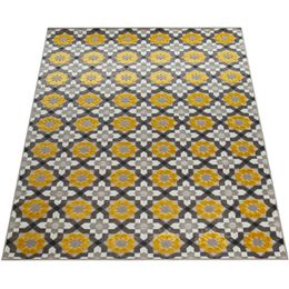 Teppich Paco Home, B:120cm H:3mm L:170cm, gelb, Polypropylen, Wohnzimmer, Teppiche, "Charleroi 492", 3D-Design, Motiv Bl&uuml;ten, In- und Outdoor geeignet