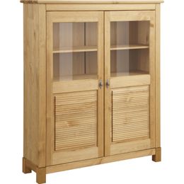 Highboard Home Affaire, B:111,6cm H:135,7cm T:38cm, beige, Wohnzimmer, Sideboards, "Rauna", Vitrine, Breite 111,6 cm, aus massiver Kiefer