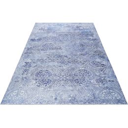 Teppich Wecon Home, B:120cm H:6mm L:170cm, blau, Polyester, Wohnzimmer, Teppiche, "Grace", Vintage Look, Used Look, moderner Kurzflor, Wohnzimmer