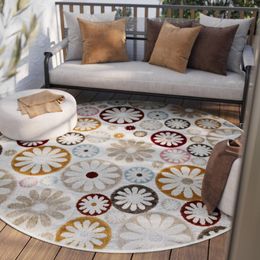 Outdoorteppich Wecon Home, H:5mm &Oslash;:120cm, bunt, Polypropylen, Teppiche, "Flowerdrops", f&uuml;r Innen & Au&szlig;en, strapazierf&auml;hig, pflegeleicht, Hoch-Tief