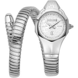 Quarzuhr JUST cavalli time "Fiore", silber (silberfarben, silberfarben), Armbanduhren, Damen, Quarzuhr, Armbanduhr, Damenuhr, Edelstahlarmband, analog, Kristallsteine