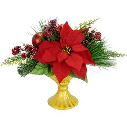 I.GE.A. Winterliche Kunstpflanze "Gesteck, Poinsettia im Pokal, Weihnachtsstern, Weihnachtdeko", Ø/H: 26cm x 30cm, 1 Stk., rot, Kunstpflanzen,