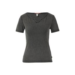 QS Damen T-Shirt, schwarz, Gr. XS, unifarben, Rippware, Obermaterial: 95% Baumwolle, 5% Elasthan, Shirts, in Ripp-Optik und mit Splitneck