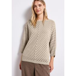 Street One Damen Strickpullovertusk cream, Gr. 42, gestreift, Strick, Obermaterial: 84% Baumwolle, 16% Nylon, Pullover, mit durchscheinenden