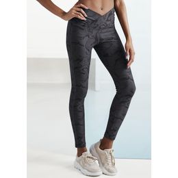 active by Lascana LASCANA ACTIVE Damen Funktionsleggings, schwarz, Gr. L, bedruckt, Obermaterial: 85% Polyester, 15% Elasthan, Hosen, Sportleggings im Allover-Druck