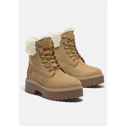 Timberland Damen Winterboots "STONE STREETMID WARM LINED WATERPROOF BOOT", Gr. 41,5, braun, Leder, Textil, Schuhe, Snowboots, Winterstiefel,