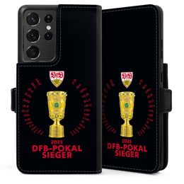 DeinDesign Galaxy S21 Ultra 5G Handy Klapph&uuml;lle Handyh&uuml;lle aus Kunst Leder schwarz Flip Case Trophy Official Licensed Product Vfb Stuttgart Sideflip mit Lasche