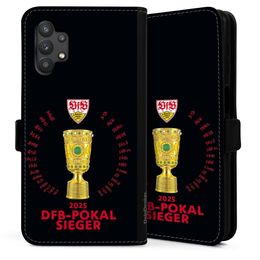 DeinDesign Galaxy A32 5G Handy Klapph&uuml;lle Handyh&uuml;lle aus Kunst Leder schwarz Flip Case Vfb Stuttgart Trophy Official Licensed Product Sideflip mit langer Lasche
