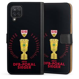 DeinDesign Galaxy A12 Handy Klapph&uuml;lle Handyh&uuml;lle aus Kunst Leder schwarz Flip Case Vfb Stuttgart Trophy Official Licensed Product Sideflip mit langer Lasche