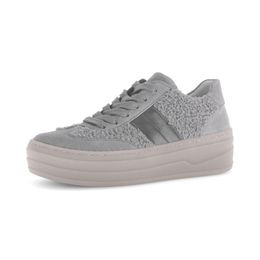 Gabor Damen Plateausneaker, Gr. 41, grau, Textil, Veloursleder, unifarben, Schuhe, Freizeitschuh, Halbschuh, Schn&uuml;rschuh in Teddy-Optik