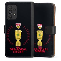 DeinDesign Galaxy A53 5G Handy Klapph&uuml;lle Handyh&uuml;lle aus Kunst Leder schwarz Flip Case Vfb Stuttgart Trophy Official Licensed Product Sideflip mit langer Lasche