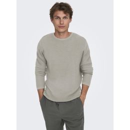 Only & Sons ONLY & SONS Herren Strickpullover "ONSERIC REG 12 STRUC CREW KNIT", beige, Gr. S, unifarben, Strick, Obermaterial: 100% Baumwolle, Pullover