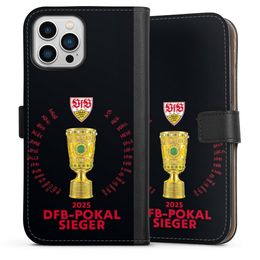 DeinDesign iPhone 13 Pro Max Handy Klapph&uuml;lle Handyh&uuml;lle aus Kunst Leder schwarz Flip Case Trophy Official Licensed Product Vfb Stuttgart Sideflip mit langer 