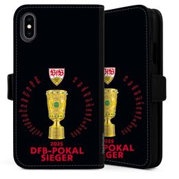 DeinDesign iPhone X Handy Klapph&uuml;lle Handyh&uuml;lle aus Kunst Leder schwarz Flip Case Trophy Official Licensed Product Vfb Stuttgart Sideflip mit langer Lasche