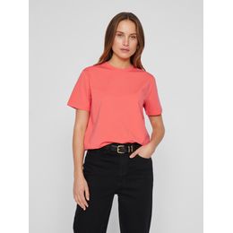 Vila Damen Kurzarmshirt "VINORA S/S T-SHIRT - NOOS", rot, Gr. S, unifarben, Jersey, Obermaterial: 96% Baumwolle, 4% Elasthan, Shirts