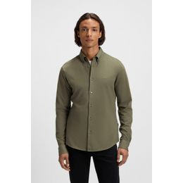 Langarmhemd BOSS Orange "Myjersey", Herren, Gr. 3XL, N-Gr, gr&uuml;n (open gr&uuml;n342), Jersey, Obermaterial: 100% Baumwolle, unifarben, schmal h&uuml;ftbedeckend, 1-Knopf-Manschette mit Schlitz, Hemden, mit Logo-Stickerei