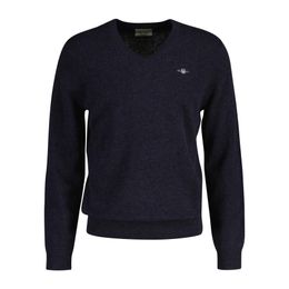 Gant Herren V-Ausschnitt-Pullover "EXTRAFINE LAMBSWOOL V-NECK", blau, Gr. 4XL, Feinstrick, Obermaterial: 90% Wolle, 10% Polyamid, Pullover, mit