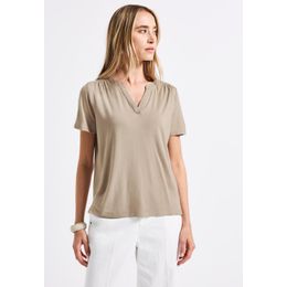 T-Shirt Street One, Damen, Gr. 34, beige (morning beige), Stoff, 95% Viskose, 5% Elasthan, unifarben, normal normal, Rundhals, abgesteppt, Shirts T-Shirt, Jersey