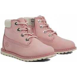 Timberland M&auml;dchen Schn&uuml;rboots "POKEY PINE MID LACE UP WITH ZIP BOOT", Gr. 24, rosa, Leder, Synthetik, Schuhe, Winterstiefel, Schn&uuml;rstiefel,
