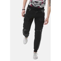 Cipo & Baxx CIPO & BAXX Herren Trainingshose "HOMEWEAR", schwarz, Gr. M, gestreift, 70% Baumwolle, 30% Polyester, Hosen, im sportlichen Look, CR125A