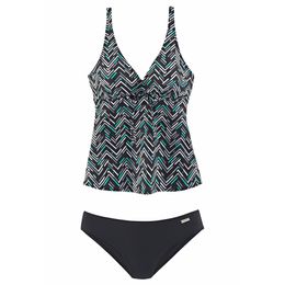 Lascana Damen Bügel-Tankini, schwarz, Gr. 38, bedruckt, Polyamid, Bikini-Sets, mit Zacken-Muster