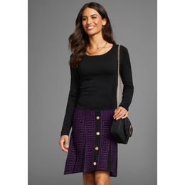 Laura Scott Damen Strickkleid, schwarz, Gr. 42, Jacquardmuster, Feinstrick, Obermaterial: 70% Viskose (LENZING ECOVERO ), 30% Polyamid, Kleider, mit