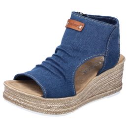 Rieker Damen Schaftsandale, Gr. 40, blau, Textil, Schuhe, Keilsandalette, Sommerschuh, Plateausohle, in veganer Verarbeitung
