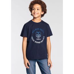 DELMAO Jungen T-Shirt "mit Logo-Print f&uuml;r Jungen", blau, Gr. 152, bedruckt, Single Jersey, Obermaterial: 100% Baumwolle, Shirts, Kurzarm,