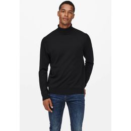 Only & Sons ONLY & SONS Herren Rollkragenpullover "ONSWYLER LIFE REG ROLL NECK KNIT NOOS", schwarz, Gr. S, unifarben, Feinstrick, Obermaterial: 78% Viskose, 22%
