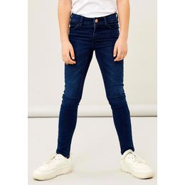 name it M&auml;dchen Stretch-Jeans "NKFPOLLY DNMTAX PANT", blau, Gr. 122, unifarben, Denim/Jeans, Obermaterial: 72% Baumwolle, 26% Polyester, 2% Elasthan,