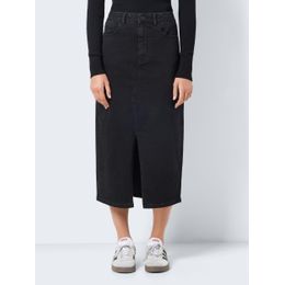 Noisy may Damen Jeansrock "NMKATH NW SLIT MIDI SKIRT VI478BL NOOS", schwarz, Gr. XS, unifarben, Denim/Jeans, Obermaterial: 99% Baumwolle, 1%
