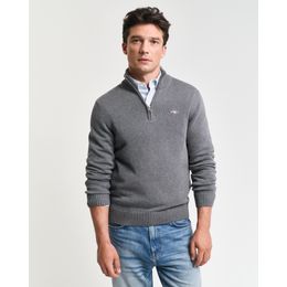 Gant Herren Troyer "CASUAL COTTON HALF ZIP", grau, Gr. XXL, Strick, Obermaterial: 100% Baumwolle, Pullover, mit grafischer Logostickerei auf der Brust