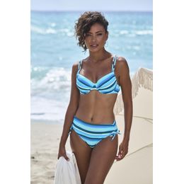 s.Oliver Damen Bikini-Hose, blau, Gr. 38, gestreift, Recycling-Polyamid, Badehosen, seitlich regulierbar und mit trendigem Streifen-Design