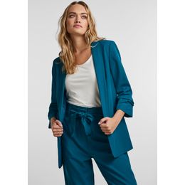Pieces Damen Blusenblazer "PCBOSELLA 3/4 BLAZER NOOS", blau, Gr. S, unifarben, Web, Obermaterial: 79% Polyester, 16% Viskose, 5% Elasthan, Blazer,