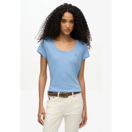 Superdry Damen Kurzarmshirt "SCOOP NECK TEE", blau, Gr. XS, unifarben, Single Jersey, Obermaterial: 60% Baumwolle, 40% Modal, Shirts