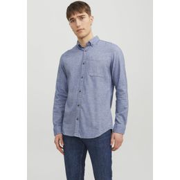 Jack & Jones JACK & JONES Herren Langarmhemd "JJECLASSIC MELANGE SHIRT LS SN", blau, Gr. S, unifarben, Web, Obermaterial: 100% Baumwolle, Hemden