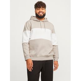 Jack & Jones PlusSize Herren Kapuzensweatshirt "JJELEGACY BLOCKING SWEAT HOOD NOOS PLS", gelb, Basic, Gr. 6XL, JACK & JONES PLUSSIZE, gestreift, angeraute Sweatware,