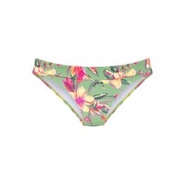 Bikini-Hose Lascana "Malia", Damen, Gr. 36, N-Gr, rosa (salbei, pink bedruckt), Microfaser, Microfaser, Polyamid, bedruckt, floral, Badehosen Bikini-Hose, mit Umschlagbund mit tropischem Print