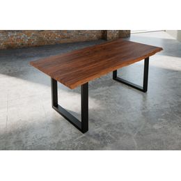 Esstisch Baumkante massiv Akazie nougat 200 x 100 schwarz Lauren