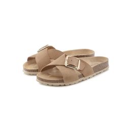 ELBSAND Pantolette 'Mule, Sandale, offener Schuh, Sommerschuh, Lederpantolette' beige Gr. 42 f&uuml;r Damen. Mit Schnalle