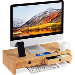 Relaxdays Monitorständer mit 2 Schubladen, Monitor Erhöhung, Braun