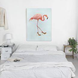 Bilderwelten Leinwandbild Jonas Loose Pop Art Tiere Flamingo mit High Heels - Leinwanddruck Hochformat - Wandbild S-XXL - moderne Bilder auf Leinwand