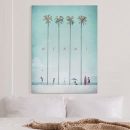 Bilderwelten Leinwandbild Henry Rivers Vintage Kunstdruck Reiseposter - Miami Leinwanddruck Hochformat Wandbild moderne Bilder auf Leinwand Wohnzimmer